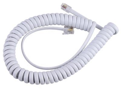 China RJ11 4P4C to 4P4C CAT 4 Solid Copper Conductor Coil Cord Telephone Cable for sale
