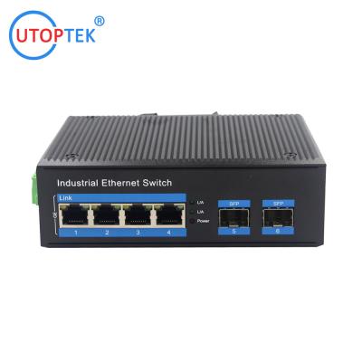 China industrial Unmanaged 4x10/100/1000Base-T to 2x1000M-Fx Ethernet switch DIN Rail DC12-52V -40~85degree for sale