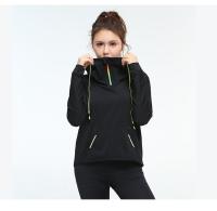 China Women's 250g Sports Hoodie 3/4 Zipper Up Collar Long Sleeve Cuff Design Black for sale