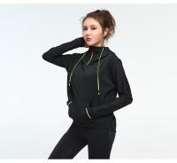 China Women's 250g Sports Hoodie 3/4 Zipper Up Collar Long Sleeve Cuff Design Black for sale