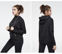 China Women's 250g Sports Hoodie 3/4 Zipper Up Collar Long Sleeve Cuff Design Black for sale