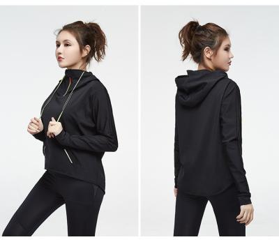 China Women's 250g Sports Hoodie 3/4 Zipper Up Collar Long Sleeve Cuff Design Black for sale