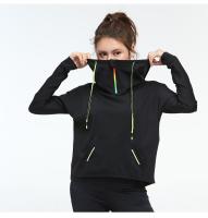 China Women's 250g Sports Hoodie 3/4 Zipper Up Collar Long Sleeve Cuff Design Black for sale