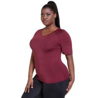 China Custom Logo Women Plus Size Yoga Wear ODM Burgundy Dri Fit Shirt XS-5XL for sale