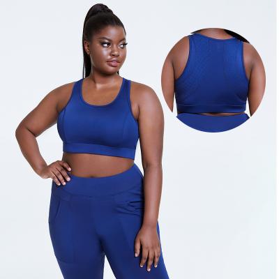 China BSCI Certified Plus Size Sports Bra 260g Polyester Spandex Tight Elastic Mesh Breathable Dry Fit Round Neck for sale