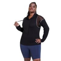 China OEM 200g Women Plus Size Long Sleeve Yoga Workout Hoodie with Mesh Shoulder for sale