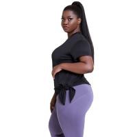 China Plus Size Women Yoga T Shirts Side Slit Black Sexy Back Nylon Spandex 180g XS-5XL for sale
