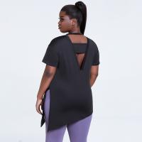 China Plus Size Women Yoga T Shirts Side Slit Black Sexy Back Nylon Spandex 180g XS-5XL for sale