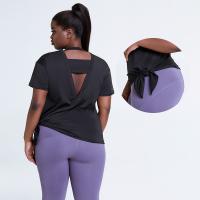 China Plus Size Women Yoga T Shirts Side Slit Black Sexy Back Nylon Spandex 180g XS-5XL for sale