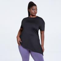 China Plus Size Women Yoga T Shirts Side Slit Black Sexy Back Nylon Spandex 180g XS-5XL for sale