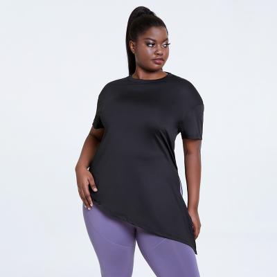 China Plus Size Women Yoga T Shirts Side Slit Black Sexy Back Nylon Spandex 180g XS-5XL for sale