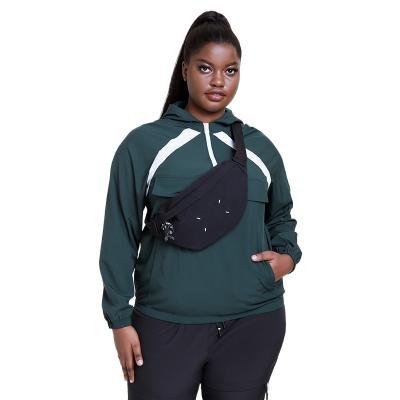 China Women Plus Size Yoga Hoodie White Splice Oversized Sports Long Sleeve Nylon Spandex 230g for sale