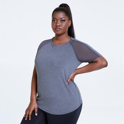 China Plus Size Women Yoga T Shirt 180g Mesh Back Oversized Gym Wear Short Sleeve for sale