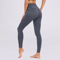 China High Waist Yoga Leggings with Phone Pocket 280g Polyester Spandex Women Workout Tights for sale