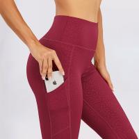 China Breathable Burgundy High Rise Yoga Leggings OEM ODM Women Running Tights with Phone Pocket 280g for sale