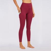 China Breathable Burgundy High Rise Yoga Leggings OEM ODM Women Running Tights with Phone Pocket 280g for sale