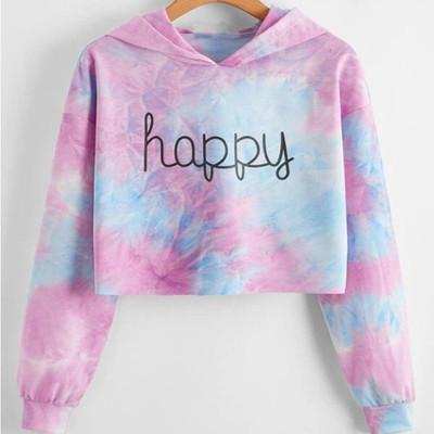 China Custom Long Sleeve Dip Dye Crop Hoodies for Women 260g Polyester Spandex XS-5XL for sale