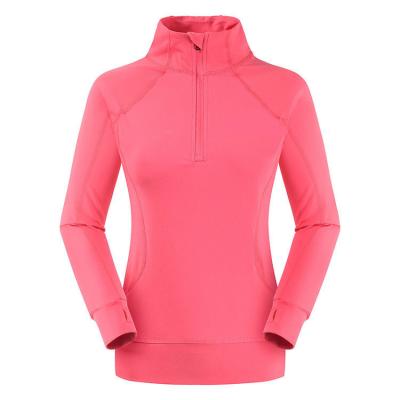 China Women Long Sleeve Stand Collar Thumb Hole Pullover Running Winter Sweatshirts 260g Polyester Spandex for sale