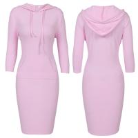China Women Knitted Long Sleeve Hoodie Dress 260g Cotton Spandex Workout Dress XS-5XL for sale