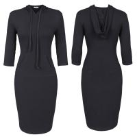 China Women Knitted Long Sleeve Hoodie Dress 260g Cotton Spandex Workout Dress XS-5XL for sale