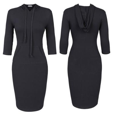 China Women Knitted Long Sleeve Hoodie Dress 260g Cotton Spandex Workout Dress XS-5XL for sale