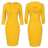 China Women Knitted Long Sleeve Hoodie Dress 260g Cotton Spandex Workout Dress XS-5XL for sale