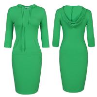 China Women Knitted Long Sleeve Hoodie Dress 260g Cotton Spandex Workout Dress XS-5XL for sale