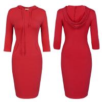 China Women Knitted Long Sleeve Hoodie Dress 260g Cotton Spandex Workout Dress XS-5XL for sale