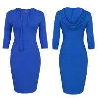 China Women Knitted Long Sleeve Hoodie Dress 260g Cotton Spandex Workout Dress XS-5XL for sale