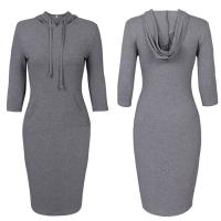 China Women Knitted Long Sleeve Hoodie Dress 260g Cotton Spandex Workout Dress XS-5XL for sale