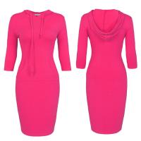 China Women Knitted Long Sleeve Hoodie Dress 260g Cotton Spandex Workout Dress XS-5XL for sale