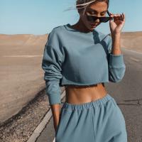 China Fashion Long Sleeve Round Neck Cotton Polyester Crop Top for sale