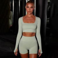 China Women Long Sleeve Fitness Crop Top Deep Neck XS-5XL Custom Fabric 260g OEM for sale