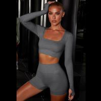China Women Long Sleeve Fitness Crop Top Deep Neck XS-5XL Custom Fabric 260g OEM for sale