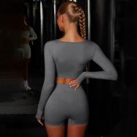 China Women Long Sleeve Fitness Crop Top Deep Neck XS-5XL Custom Fabric 260g OEM for sale