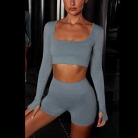 China Women Long Sleeve Fitness Crop Top Deep Neck XS-5XL Custom Fabric 260g OEM for sale