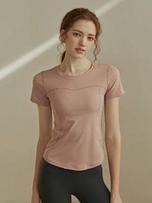 China 180g Polyester Spandex Women's Slim Fit Gym T-Shirt Round Neck Short Sleeve Custom Logo for sale