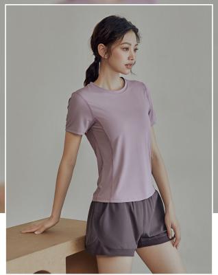 China Richee Women's Athletic T Shirt Flatlock Stitching Polyester Spandex 160gsm Fitness T Shirt for sale