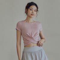 China Women's Cross Front Cropped Workout Tee Cotton Spandex XS to 5XL Custom OEM for sale