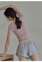 China Women's Cross Front Cropped Workout Tee Cotton Spandex XS to 5XL Custom OEM for sale