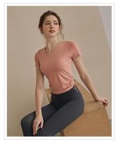 China 180g Women's Yoga Crop Tee Shirts Side Gathered Athletic Wear Custom Sizes XS-5XL for sale