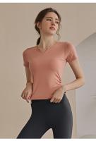 China 180g Women's Yoga Crop Tee Shirts Side Gathered Athletic Wear Custom Sizes XS-5XL for sale