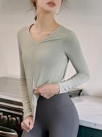 China BSCI Certified Women's Dri Fit Long Sleeve Deep V Neck Sweatshirt Polyester Spandex 180gsm for sale