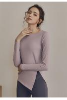 China OEM ODM Women Yoga Sweatshirt Side Slit Full Sleeve Workout Shirt Nylon Spandex 180GSM for sale