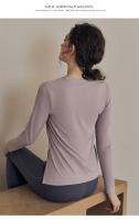 China OEM ODM Women Yoga Sweatshirt Side Slit Full Sleeve Workout Shirt Nylon Spandex 180GSM for sale