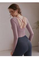 China BSCI Women Yoga Crop Top Long Sleeve Hollow Back Nylon Spandex XS-5XL for sale