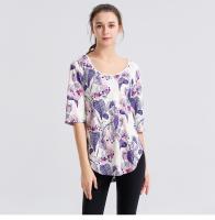 China Women's 3/4 Sleeve Loose Fit T Shirts XS-5XL Polyester Spandex 180g Custom Logo for sale
