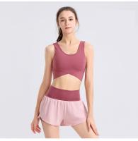 China Custom Tight Fit Sexy Back Sports Bra and Shorts Set 250g Polyester Spandex for sale