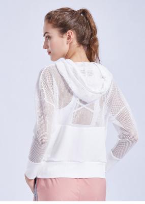 China ODM Women Mesh Splice Lightweight Running Hoodie Polyester Spandex 200g Custom Size XS-5XL for sale