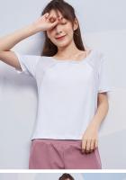 China 180g Women's Athletic Mesh Splice Short Sleeve Round Neck T Shirt Custom Sizes XS-5XL for sale